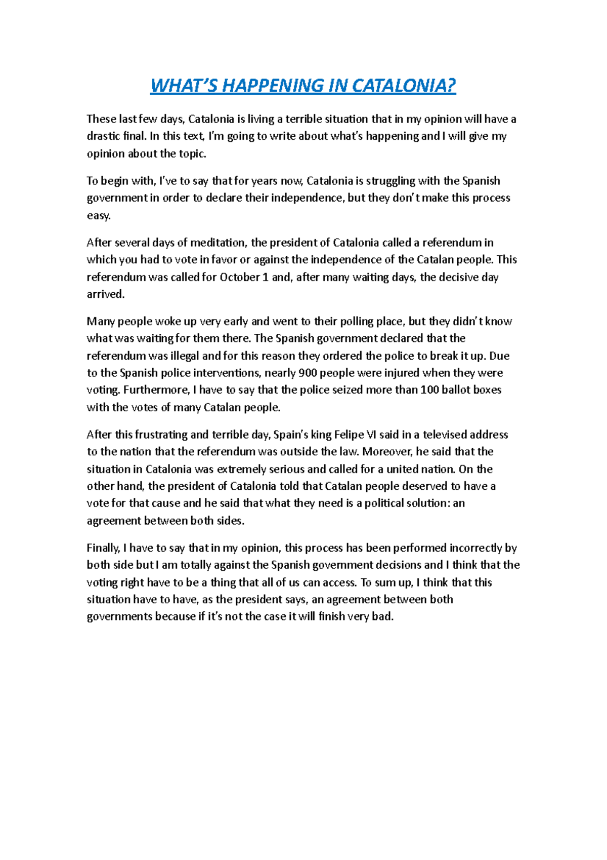 English writing about Catalonia - WHAT’S HAPPENING IN CATALONIA? These ...