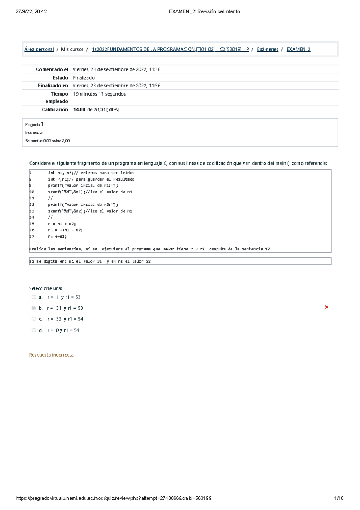 Examen 2 Fundamentos de la programación - Área personal / Mis cursos ...