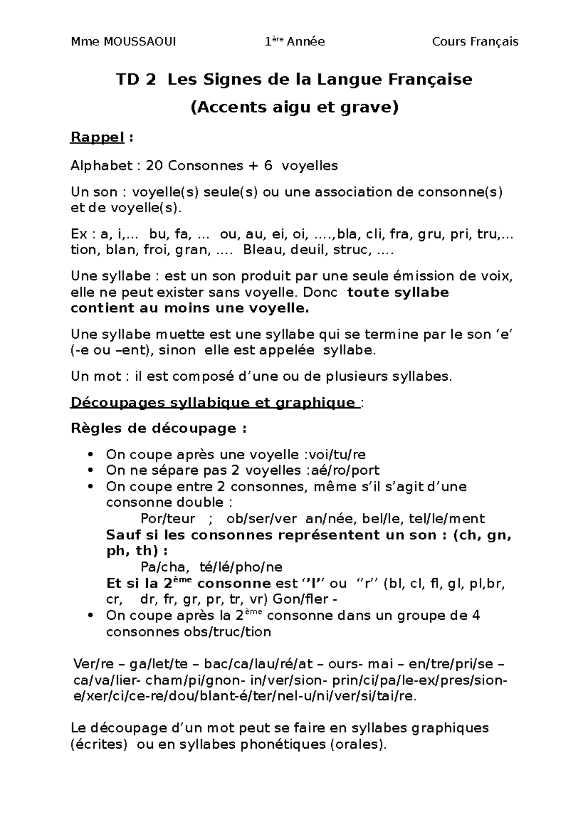 Cours 2 Les Signes de la Langue Francaise - TD 2 Les Signes de la ...