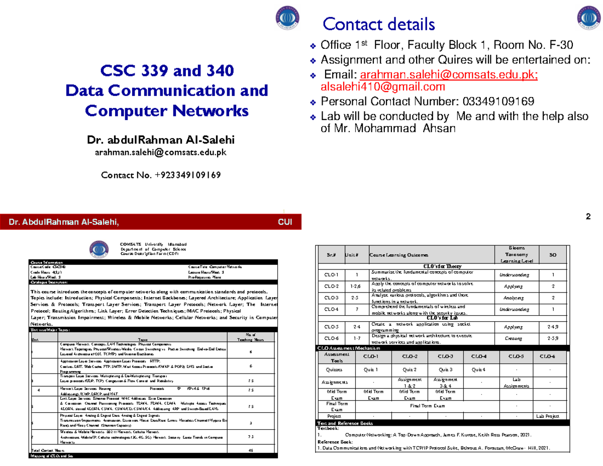 Chapter 1 - CSC 339 and 340 Data Communication and Computer Networks Dr. abdulRahman Al-Salehi ...