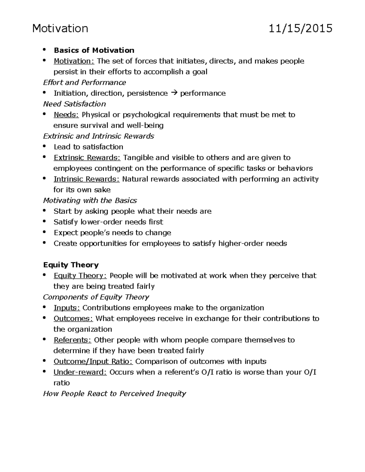 Chapter 13 - management - Motivation 11/15/ Basics of Motivation ...