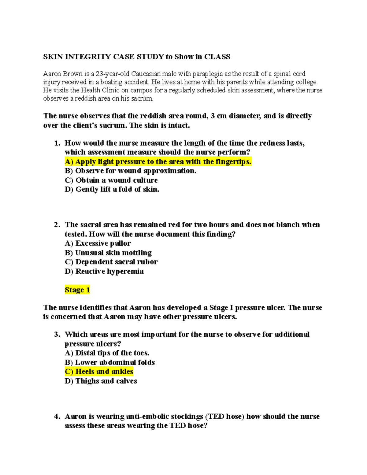 Skin Integrity practice sheet - SKIN INTEGRITY CASE STUDY to Show in ...