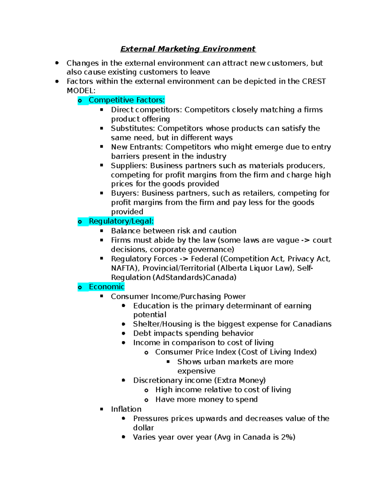 Marketing - Ch. 3 Notes - External Marketing Environment Changes in the ...