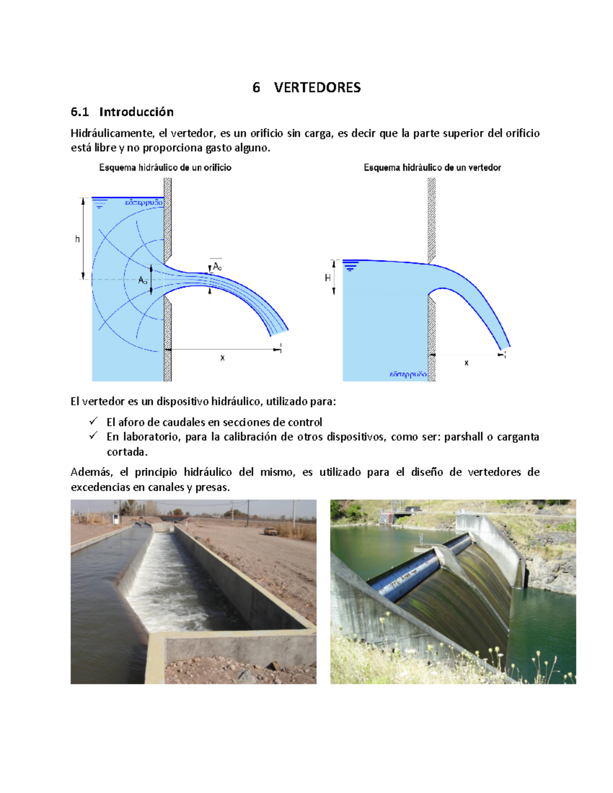 6. Vertedores - Apuntes 6 - 6 VERTEDORES 6 Introducción Hidráulicamente ...