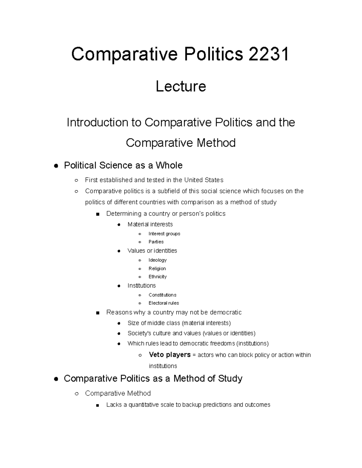 Comparative Politics 2231 - Comparative Politics 2231 Lecture ...