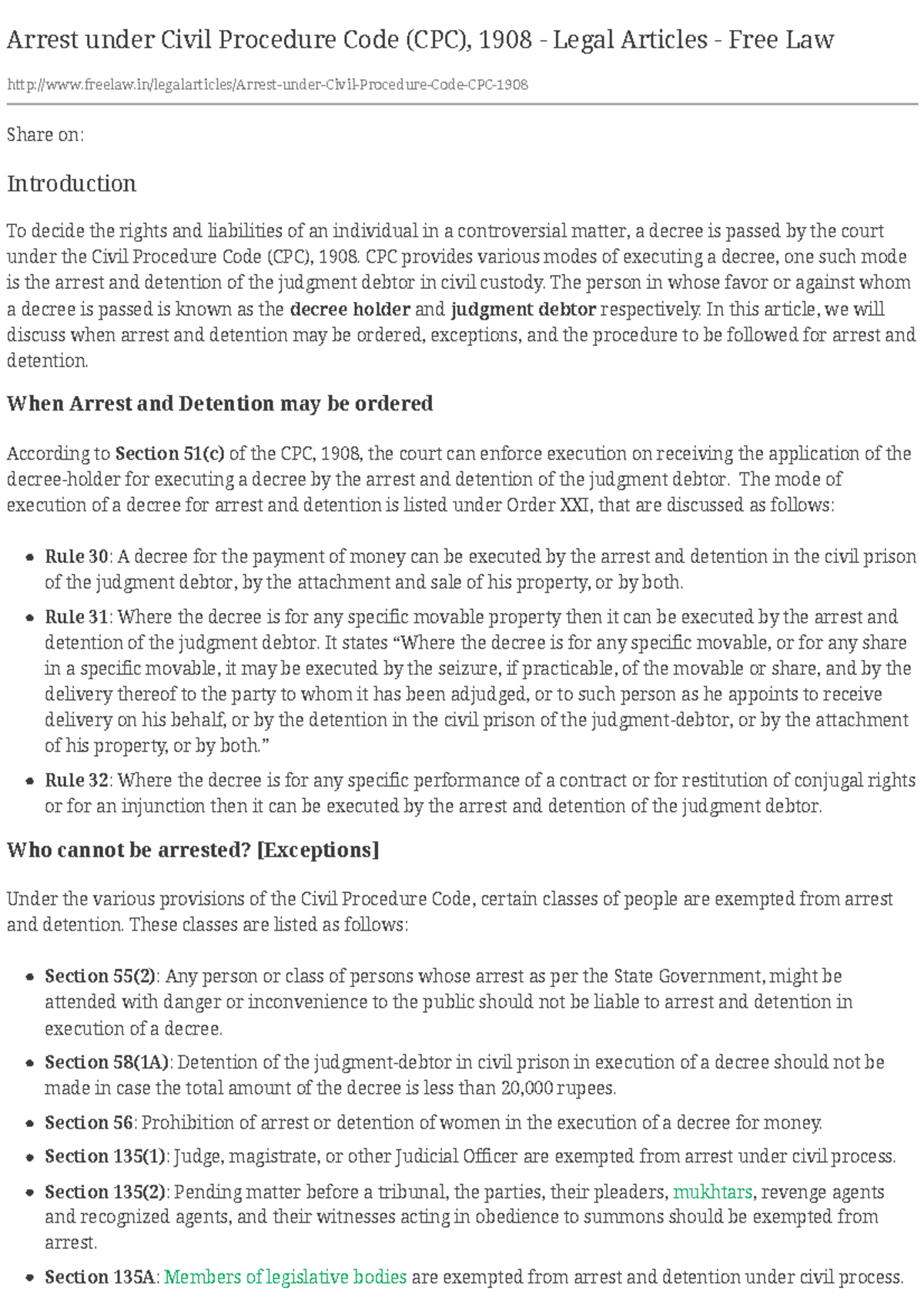 Arrest under Civil Procedure Code (CPC), 1908 - Le - CPC provides various modes of executing a ...