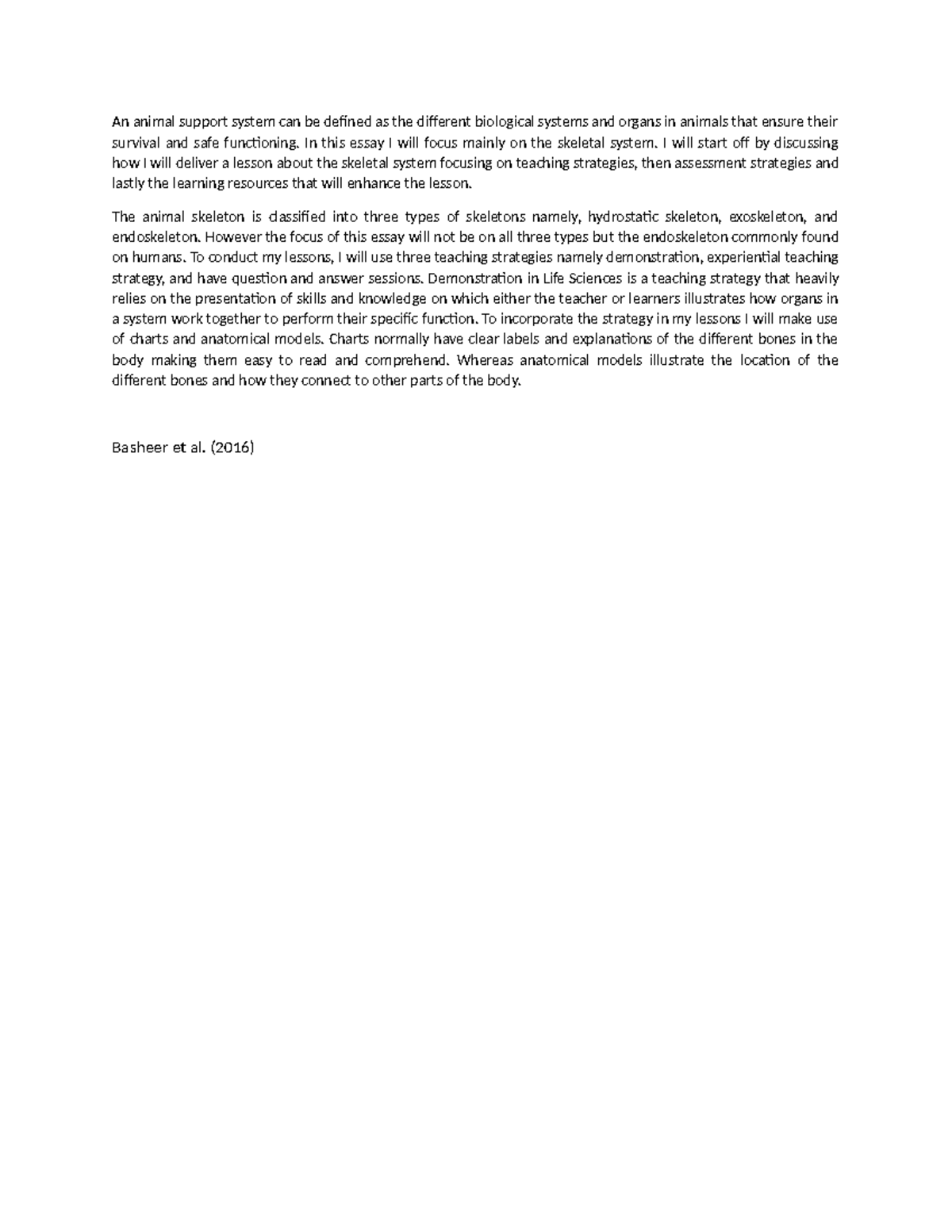 An animal support system - In this essay I will focus mainly on the ...