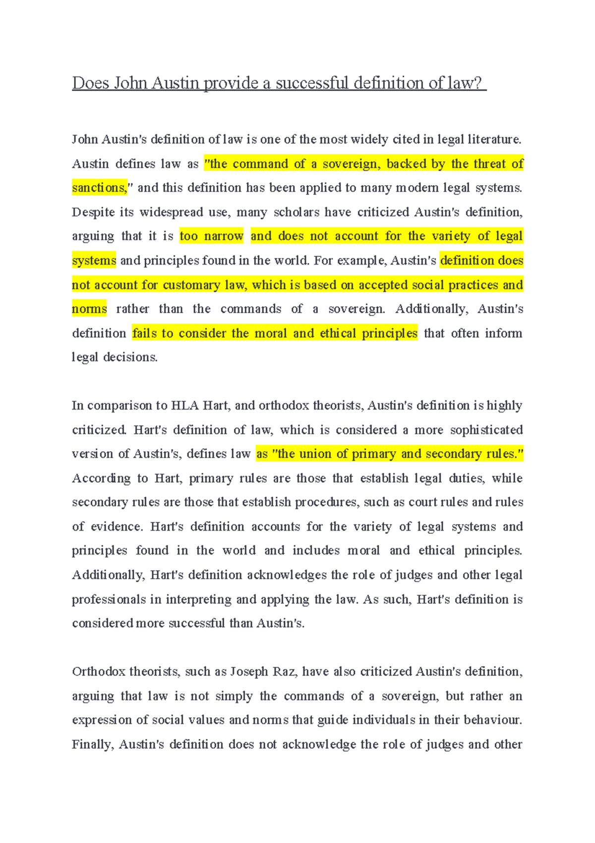 John Austin's Command Theory - Does John Austin provide a successful ...