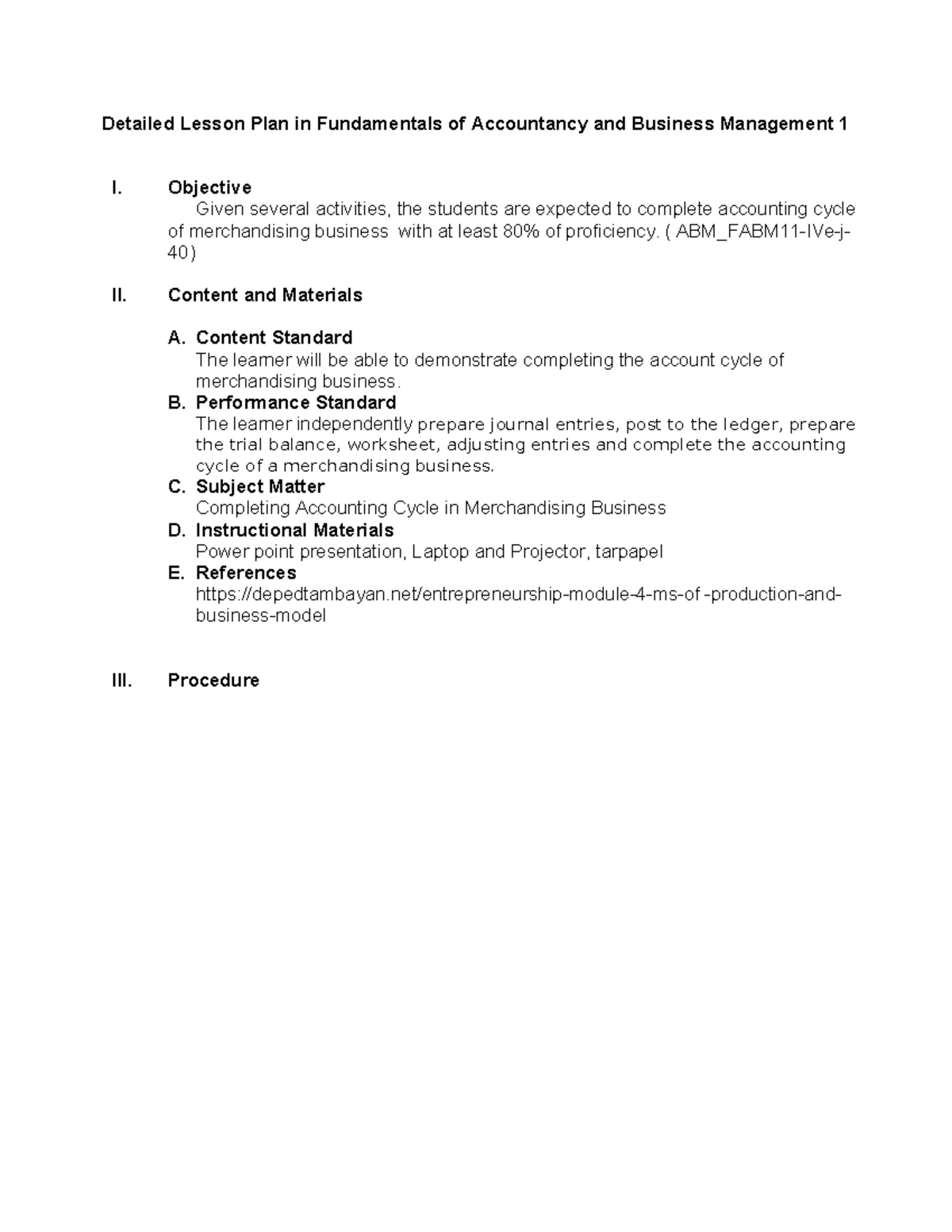 FABM1 Pre final Lesson Plan - Detailed Lesson Plan in Fundamentals of ...