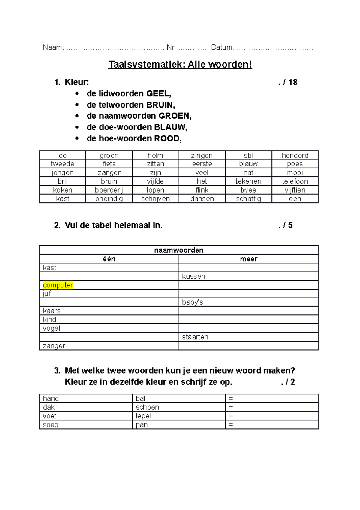 Toets taalsystematiek einde schooljaar - Naam ...