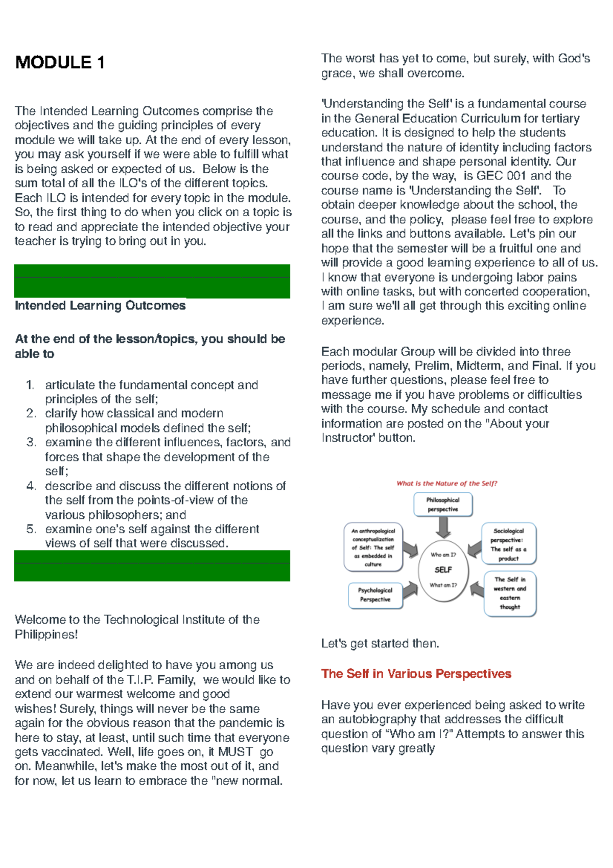 Blank 6 - Year - MODULE 1 The Intended Learning Outcomes comprise the ...