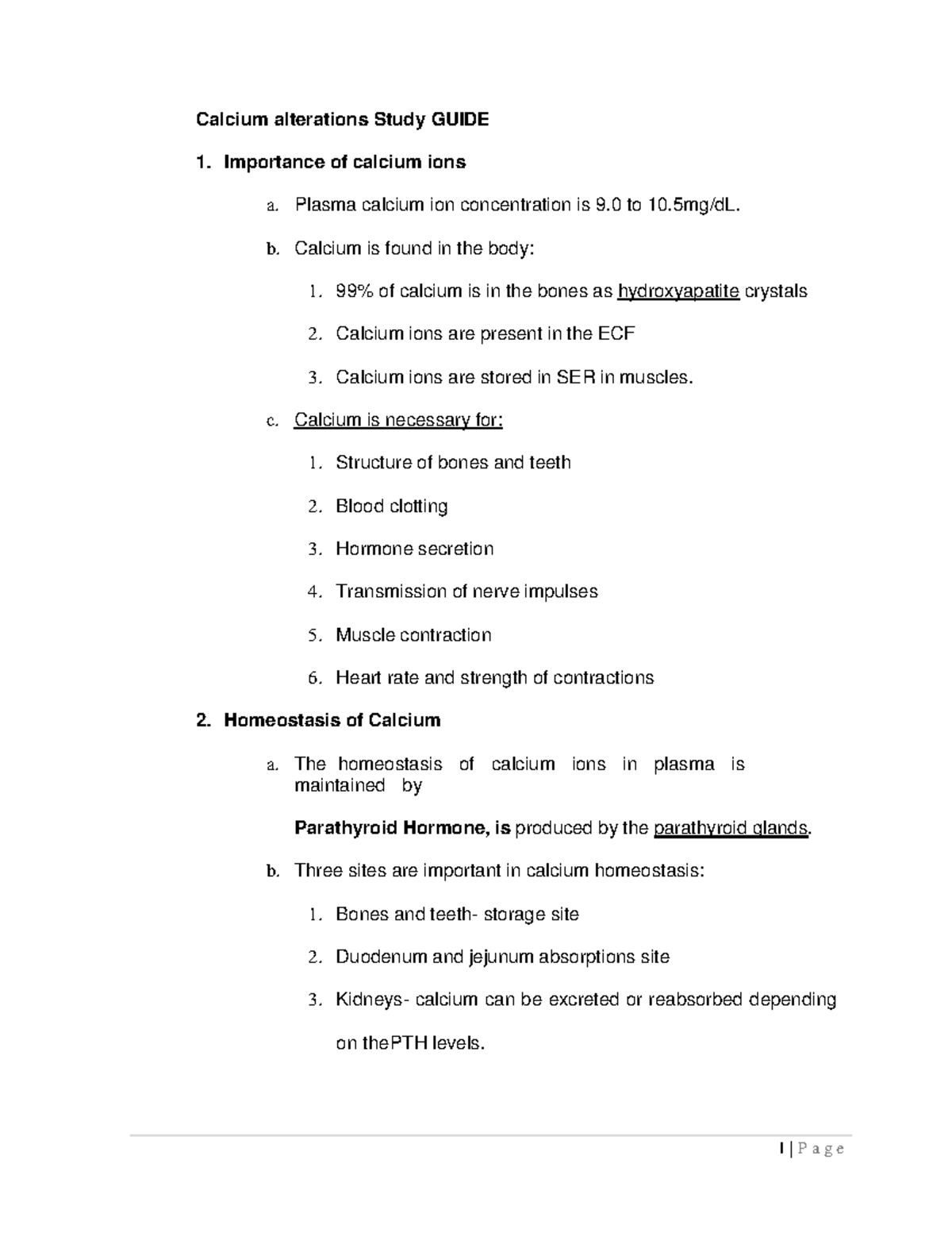 Calcium alterations Study Guide - Calcium alterations Study GUIDE ...