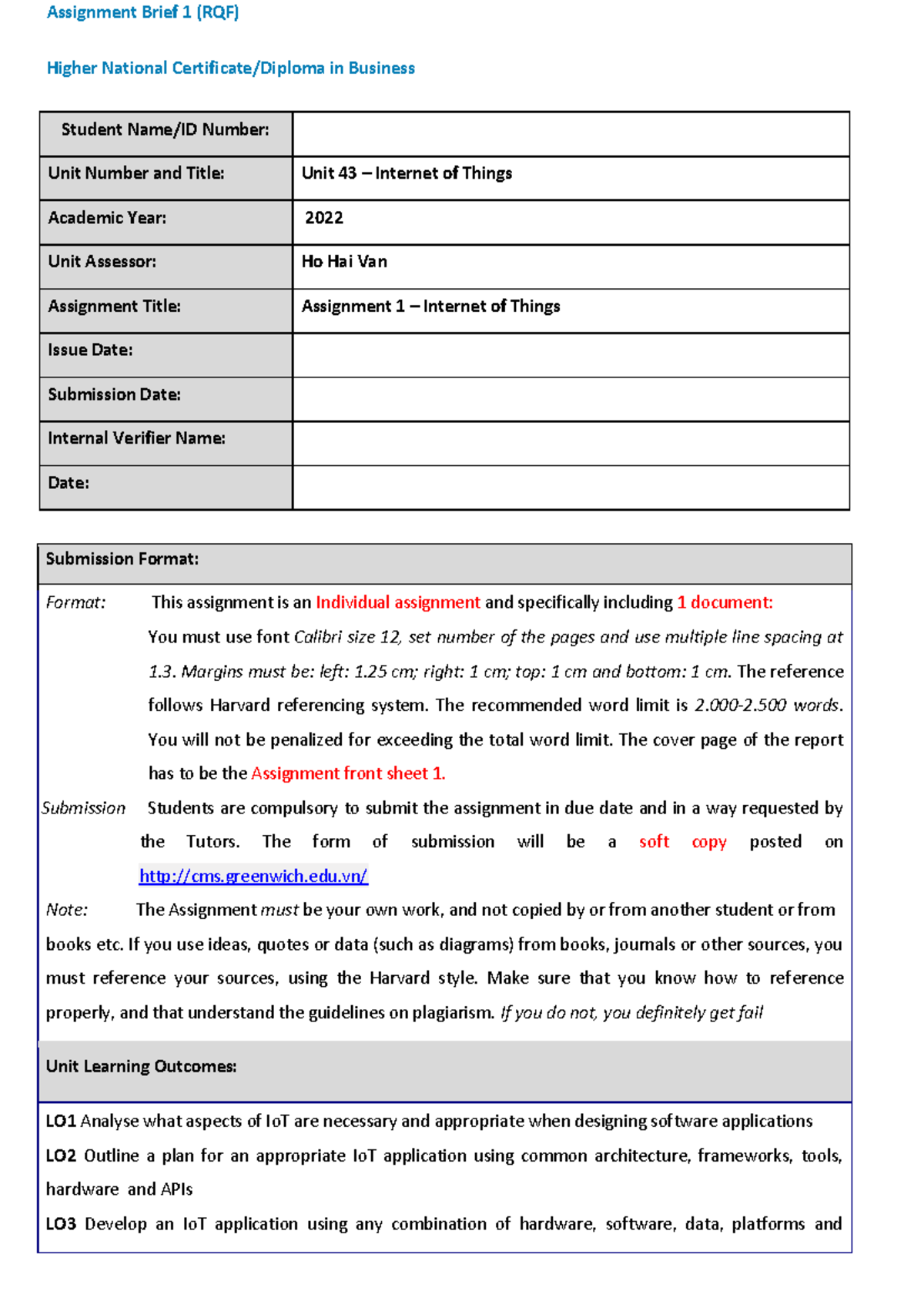 1 43-Io T.Assignment brief 1 2022 - Assignment Brief 1 (RQF) Higher National Certificate/Diploma ...