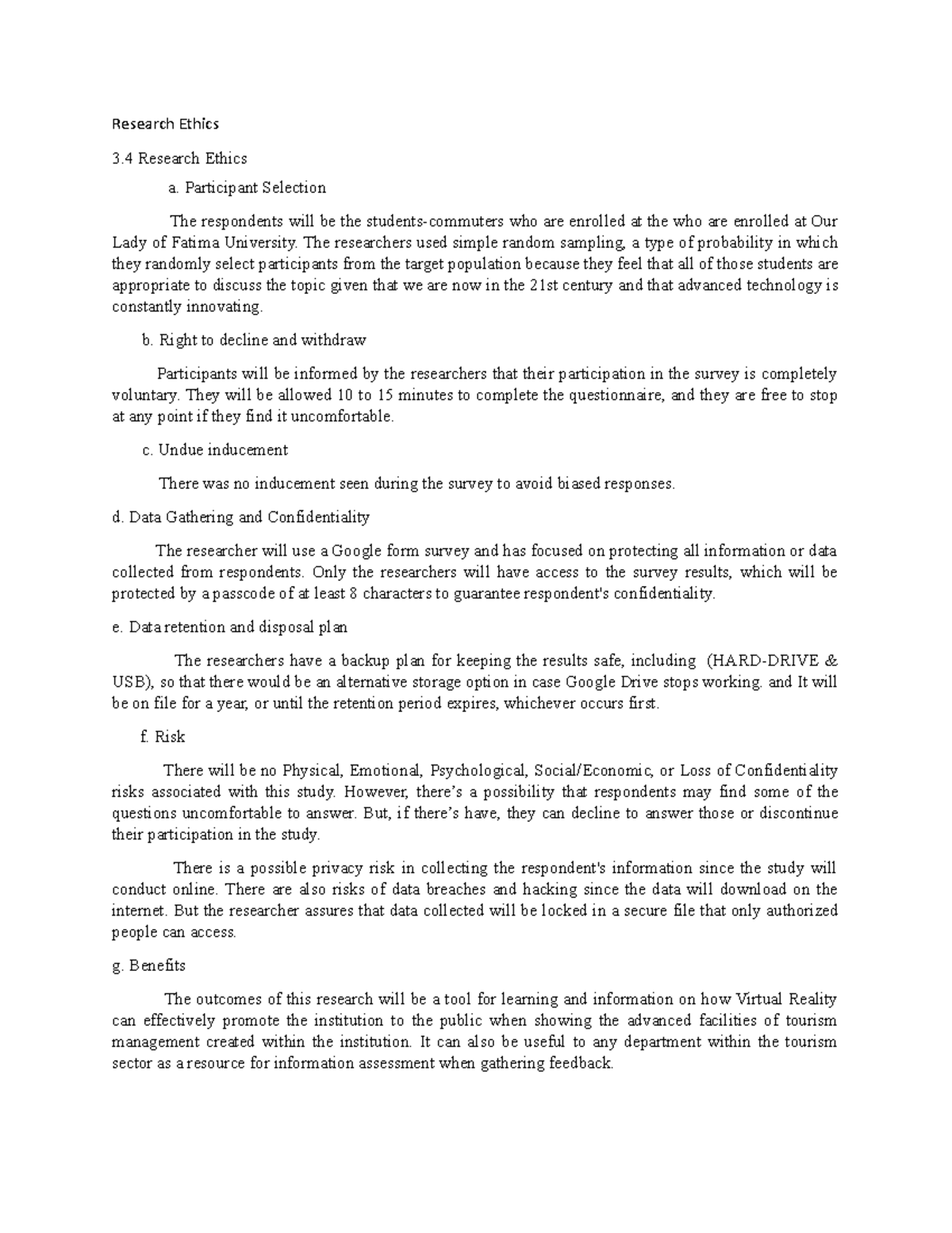 Research Ethics Sample - Research Ethics 3 Research Ethics a ...