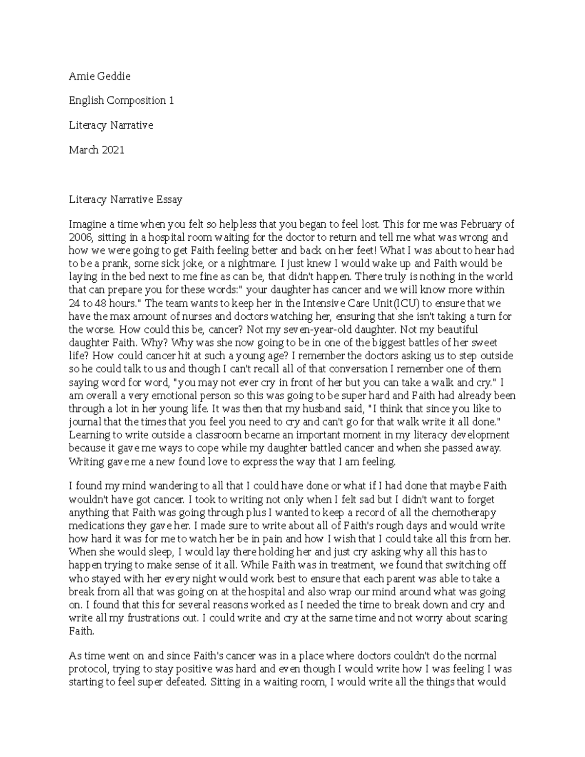 English essay on literacy - ENGL 1010 - WGU - Studocu