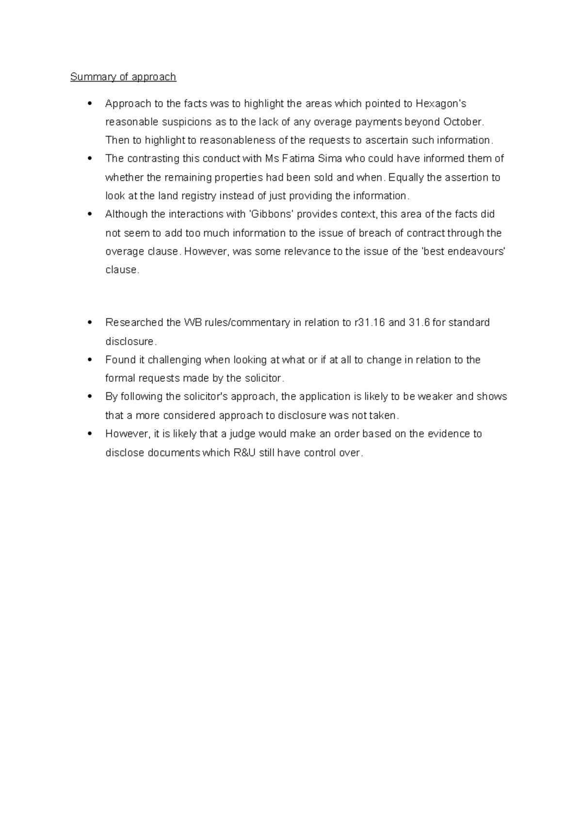 Summary of approach - ooooooo - Summary of approach Approach to the ...
