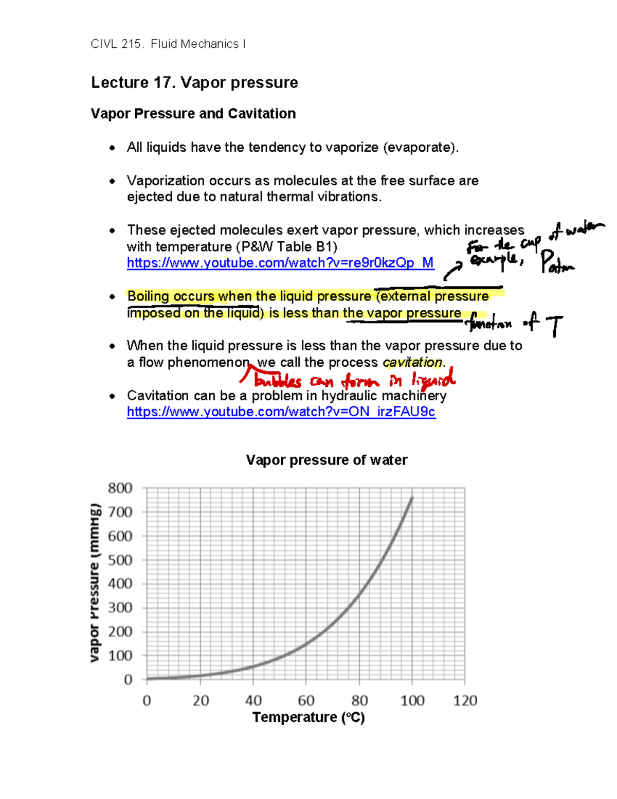 Lecture 17. Vapor pressure Noted - CIVL 215. Fluid Mechanics I Lecture ...