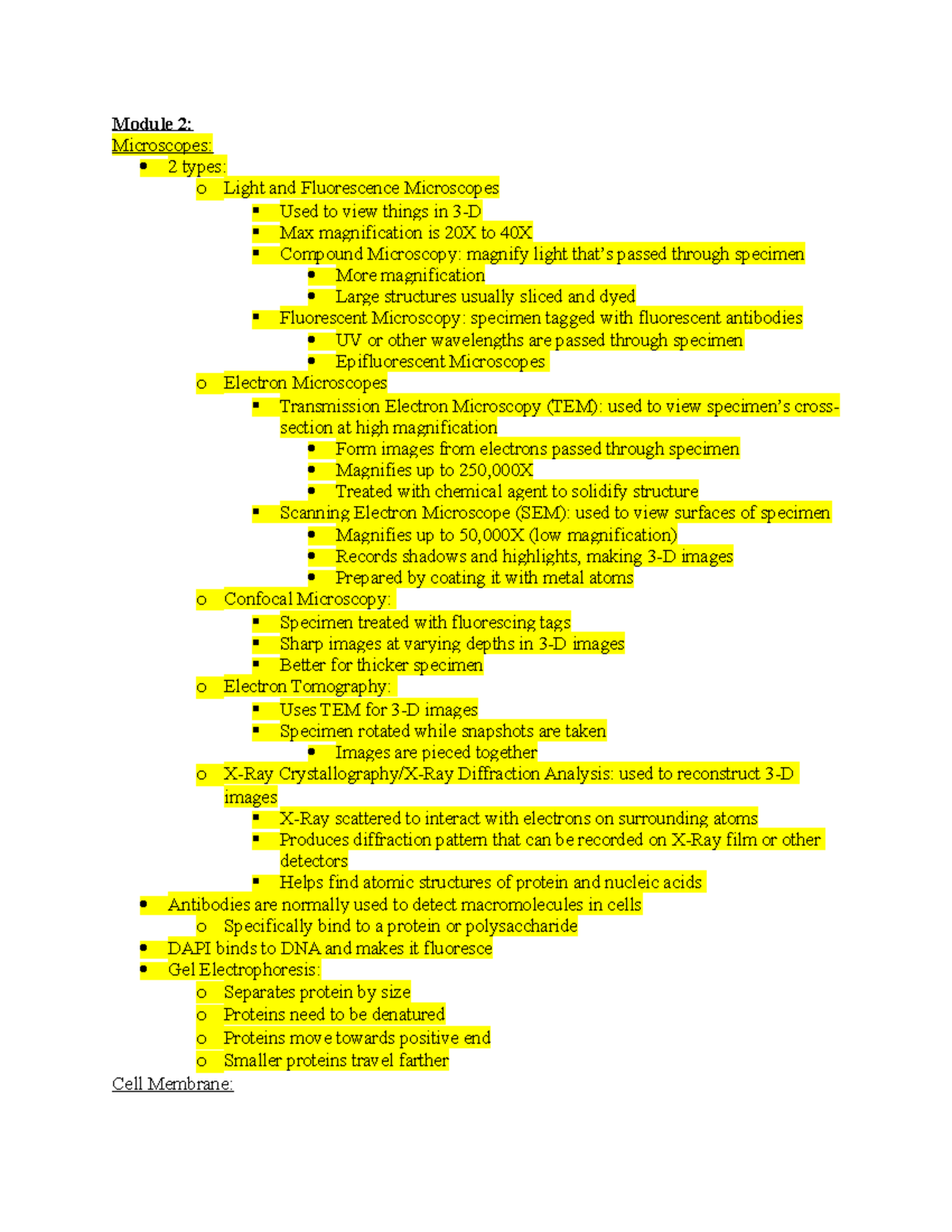 Biology Study Guide Module 2 - Module 2: Microscopes: 2 types: o Light ...