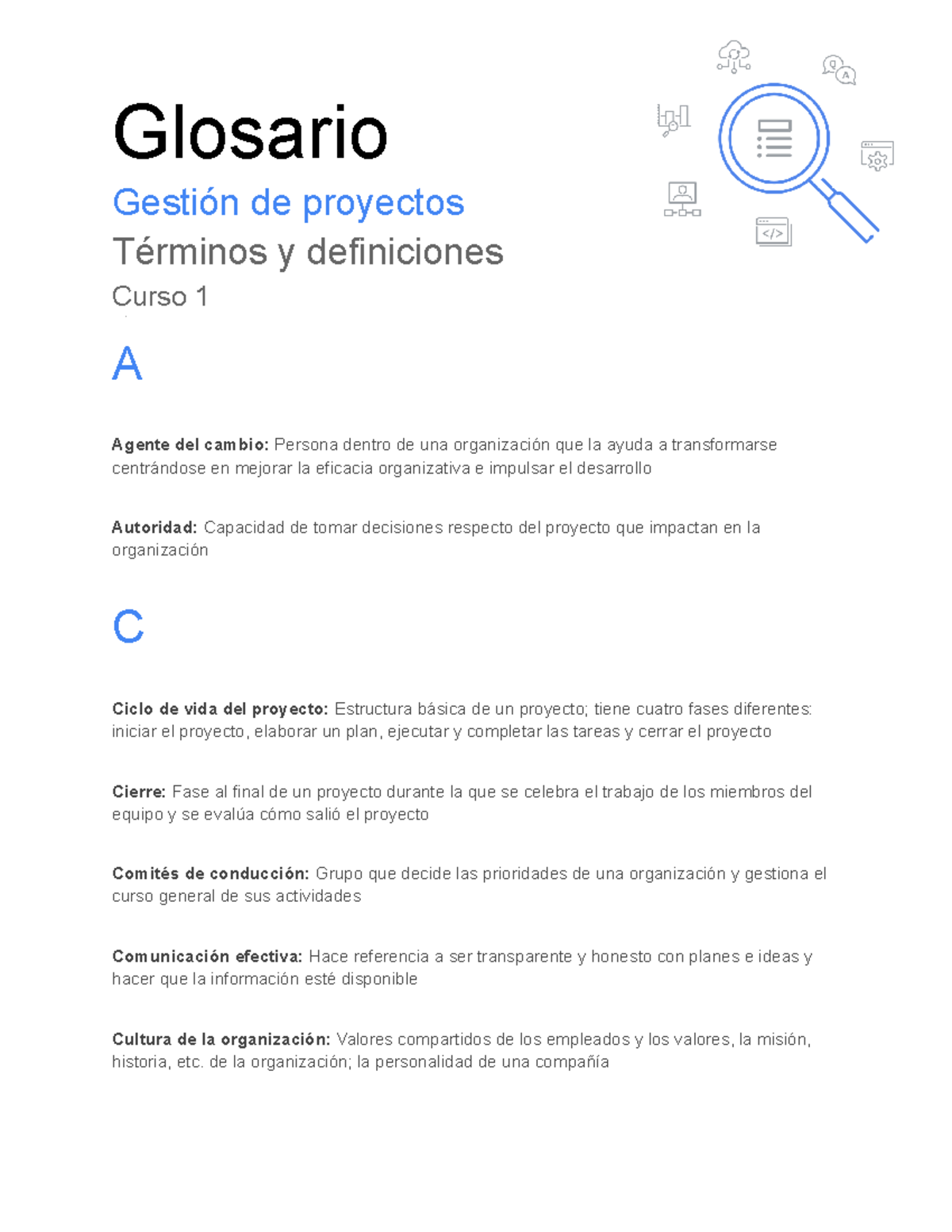 Glossary SPA - Glosario de palabras claves - Glosario Gestión de ...