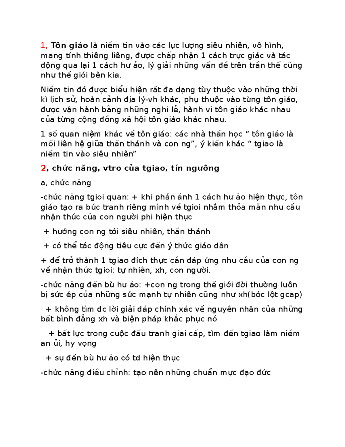 ôn tập - dfdfdfdf - 1, Tôn giáo là niềm tin vào các lực lượng siêu nhiên, vô hình, mang tính ...