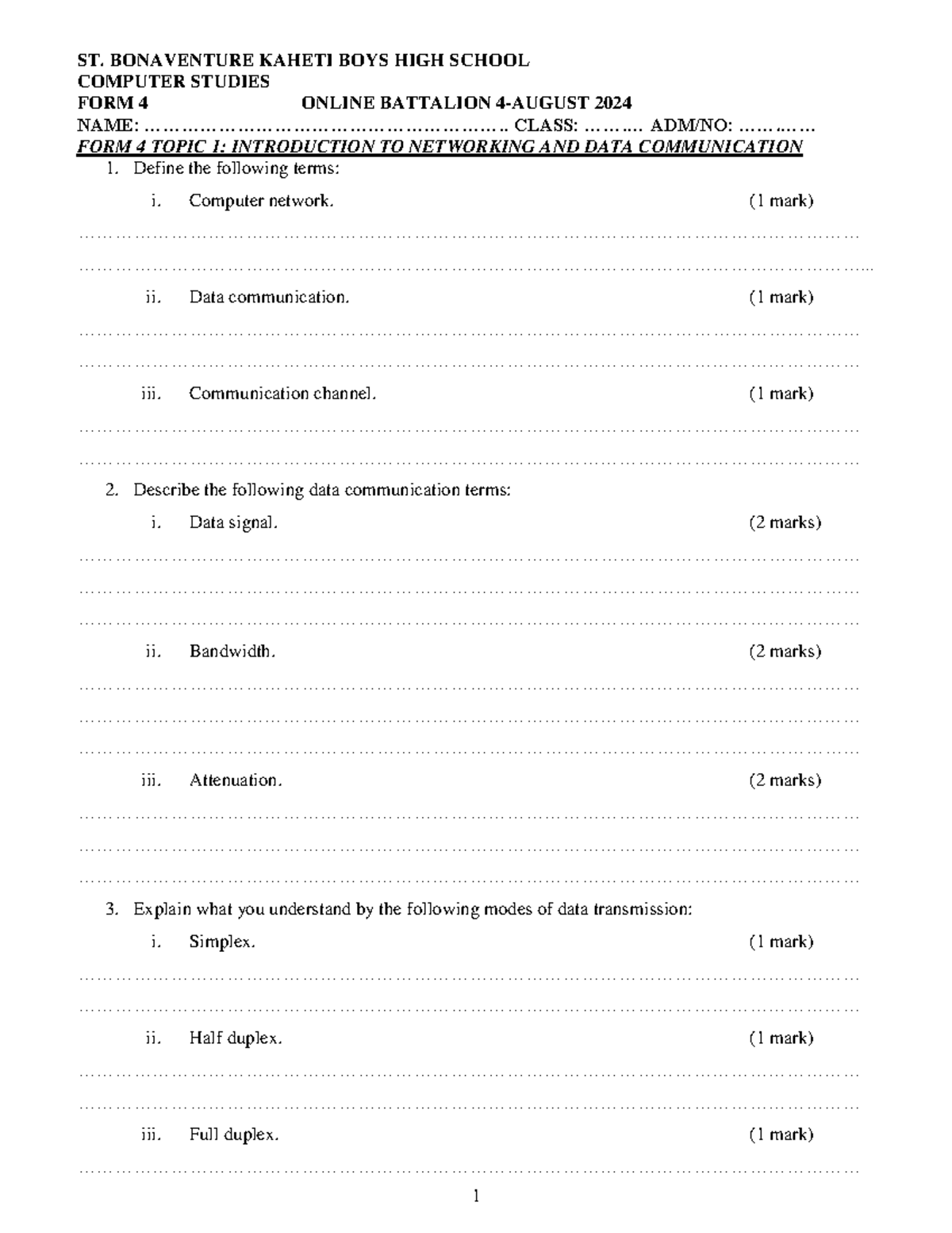 Computer BAT 7 - Class Assignment - ST. BONAVENTURE KAHETI BOYS HIGH ...