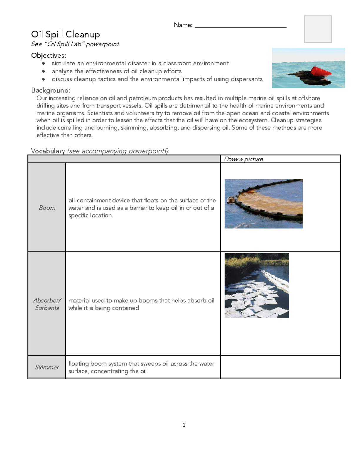 Justin Kunnecke - Oil Spill Cleanup lab - Name ...