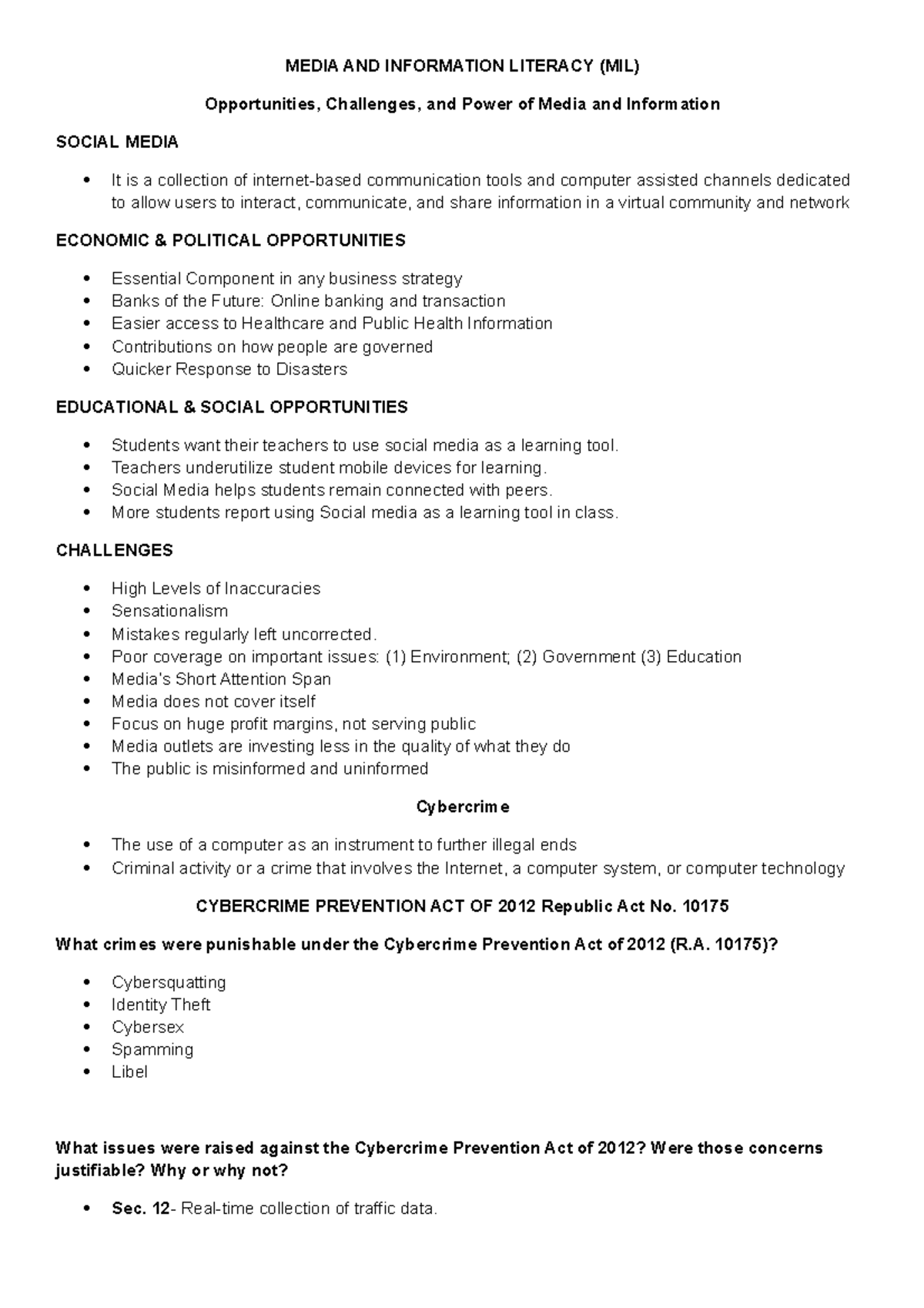 Mil rev - pogi - MEDIA AND INFORMATION LITERACY (MIL) Opportunities, Challenges, and Power of ...