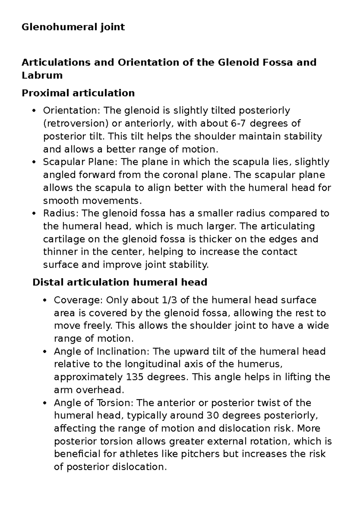 Glenohumeral joint - Summary Health Assessment - Glenohumeral joint ...