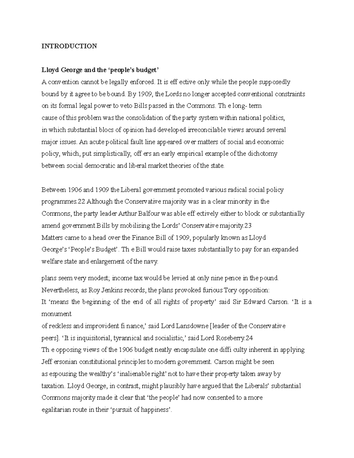 People's Budget - INTRODUCTION Lloyd George and the ‘people’s budget’ A ...