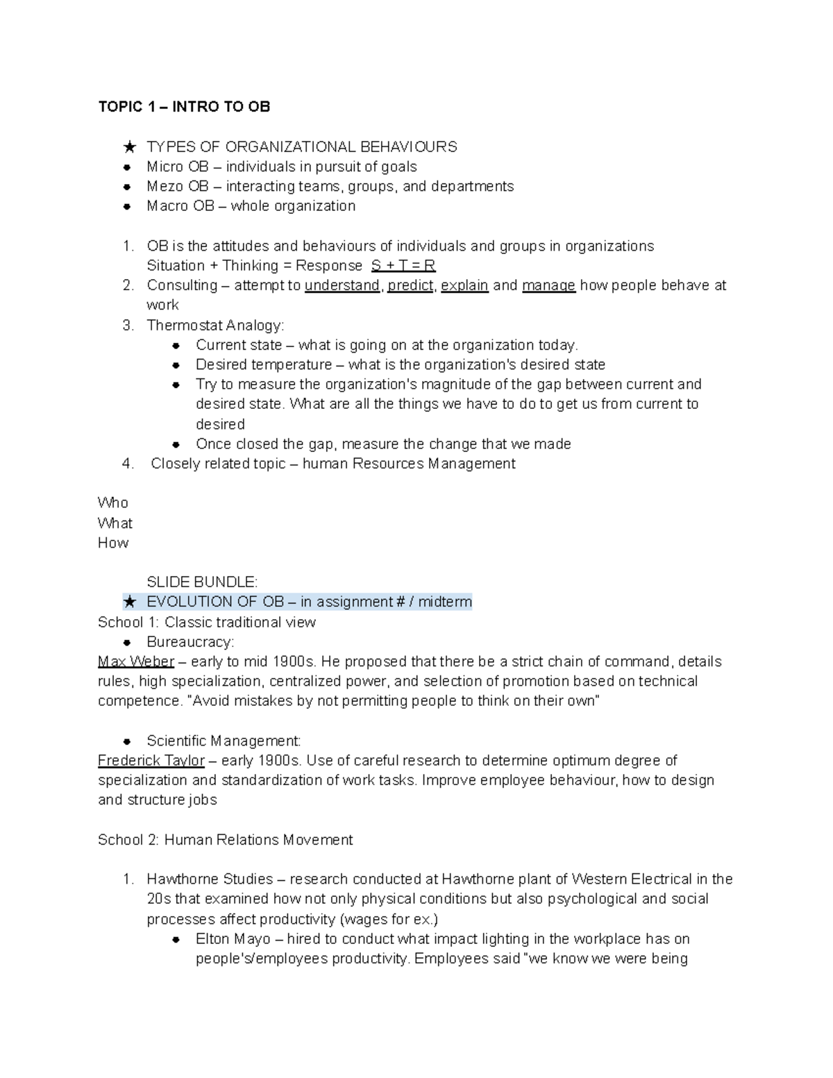 Organizational Behaviour Notes Topic 1 тау Intro To Ob тше Types Of