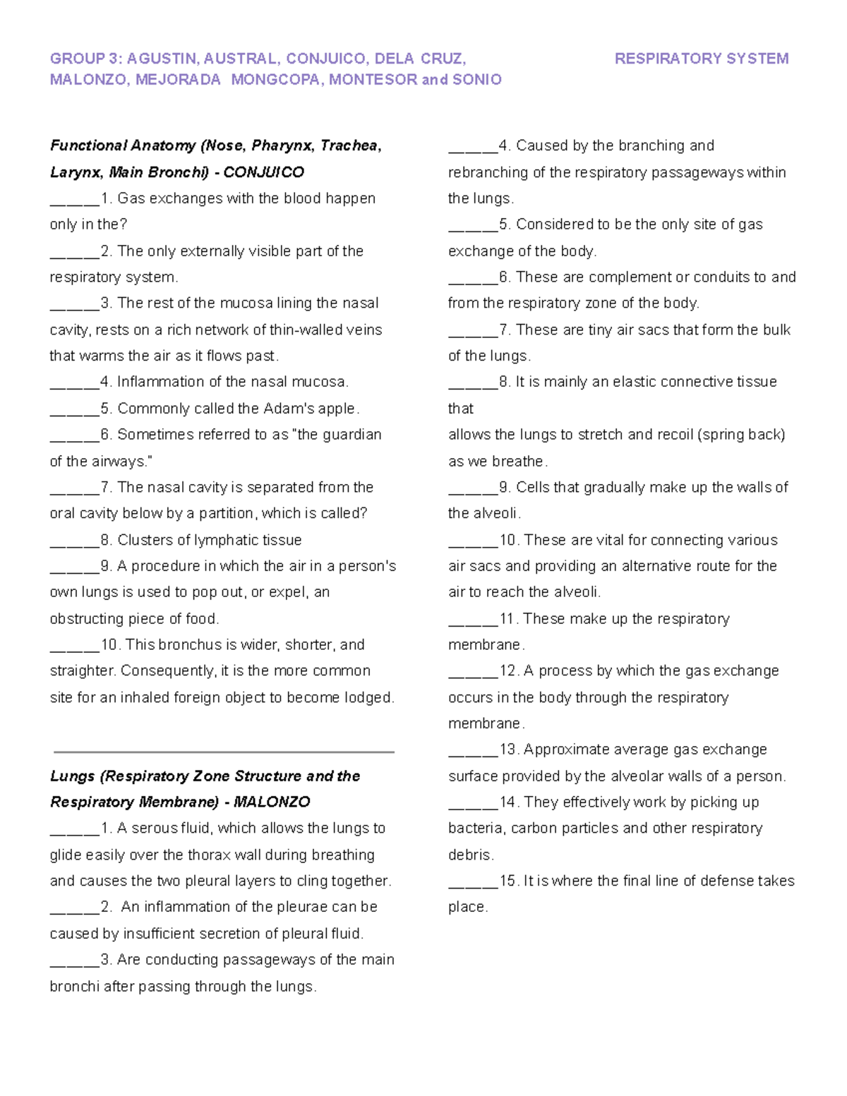 Respiratory- System- Questionnaire - MALONZO, MEJORADA MONGCOPA ...