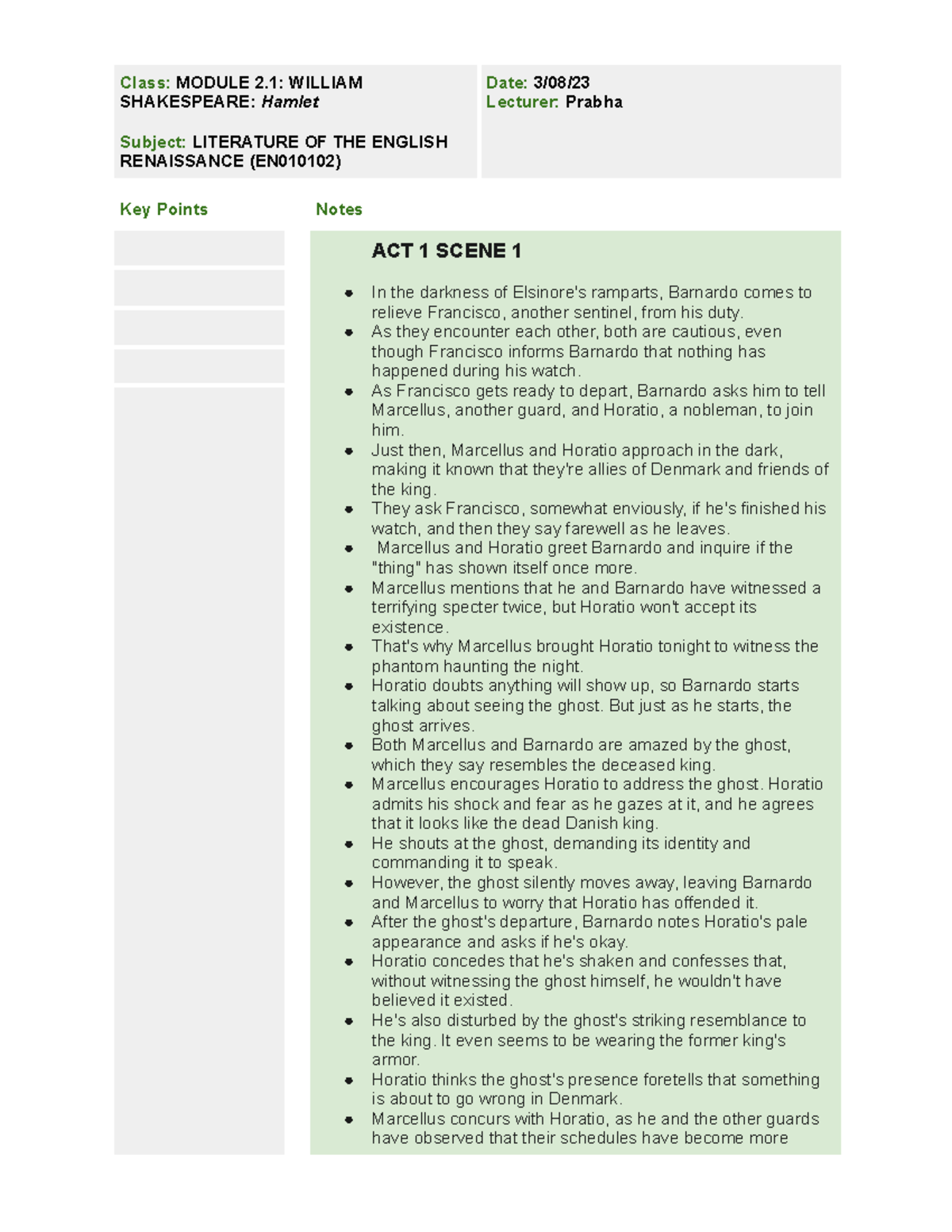 Hamlet Act 1 Scene 1 - Class: MODULE 2: WILLIAM SHAKESPEARE: Hamlet ...