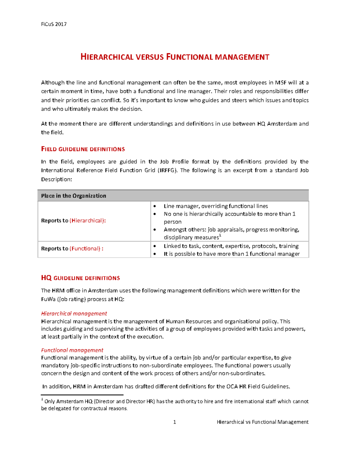 5.2 Brief - Hierarchical versus Functional Management - FiCuS 2017 1 ...