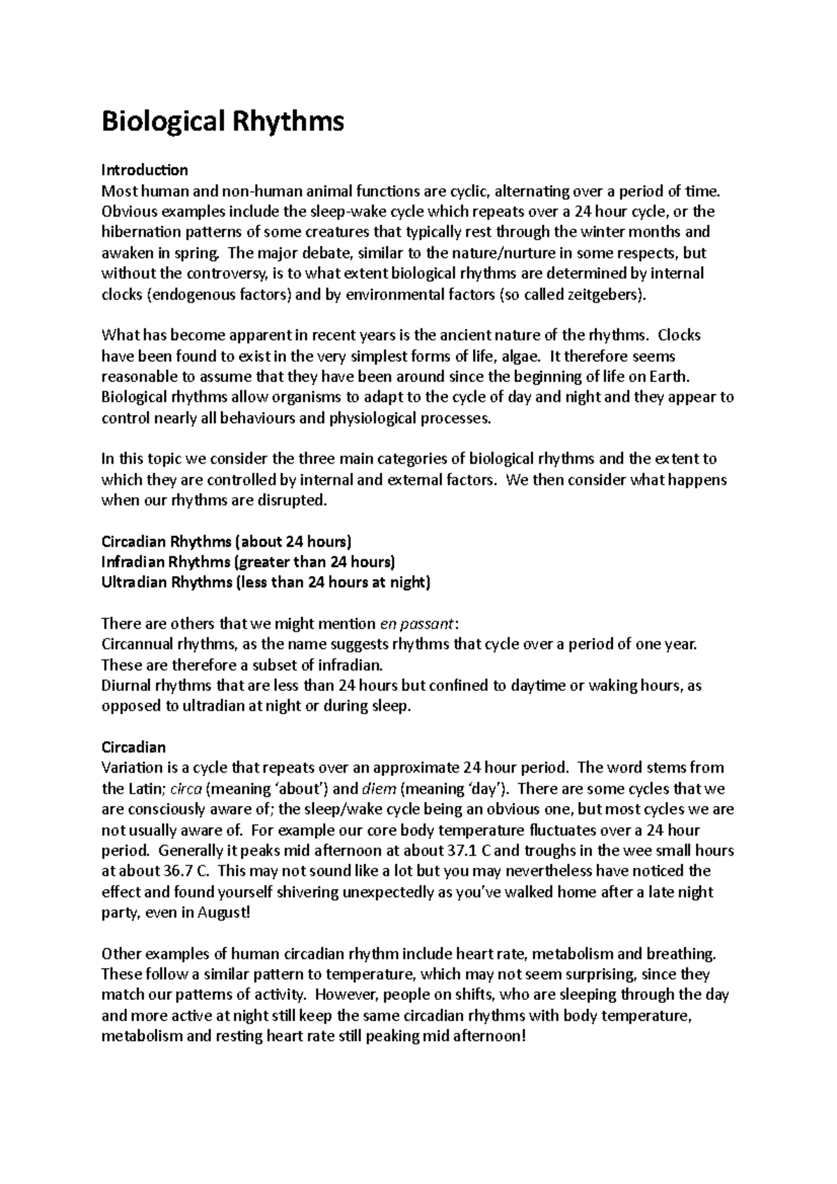Biological Rhythms - Biological Rhythms Introduction - Studocu