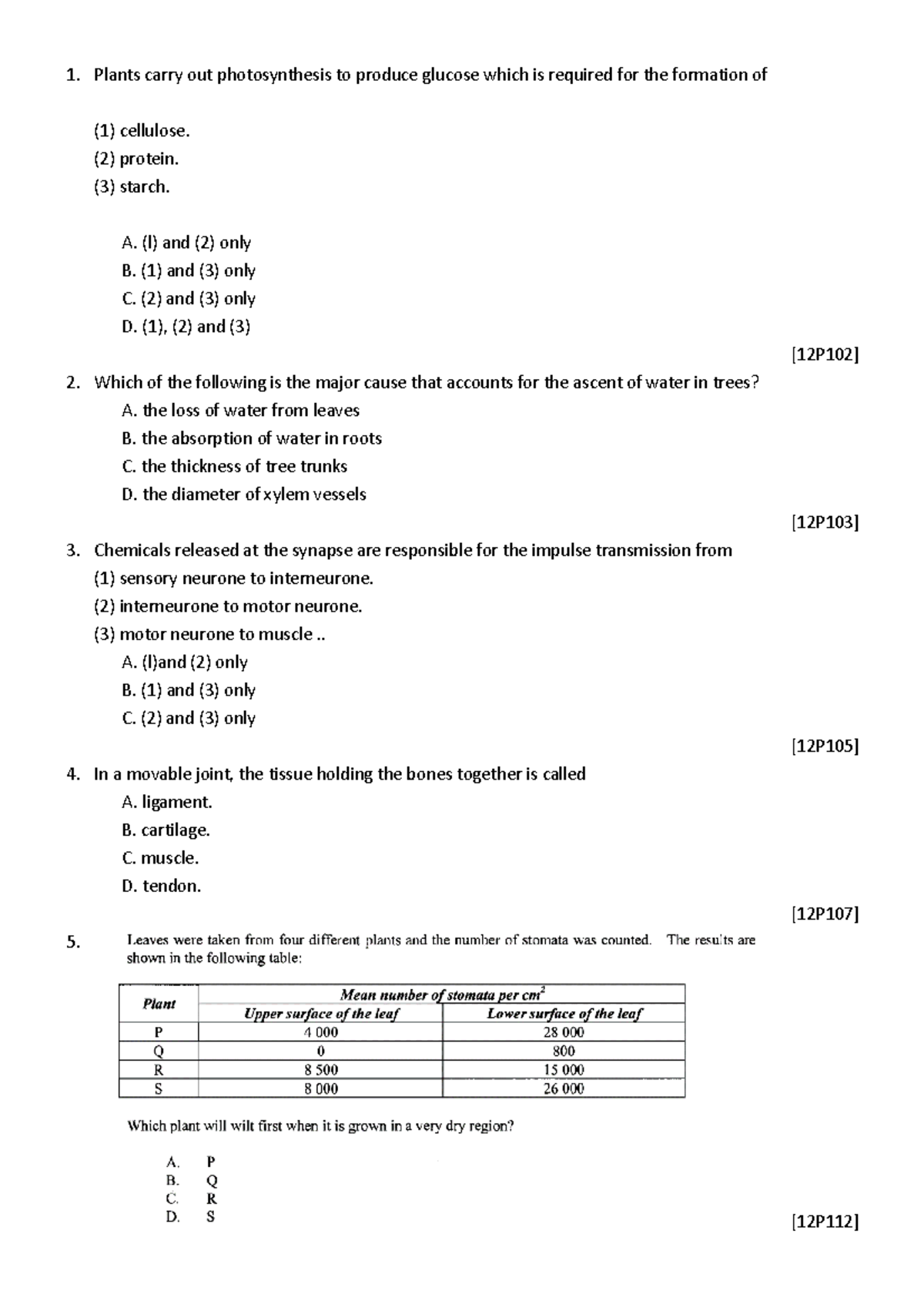 Bio pp錯題 - This is some biology past paper questions with no answers ...