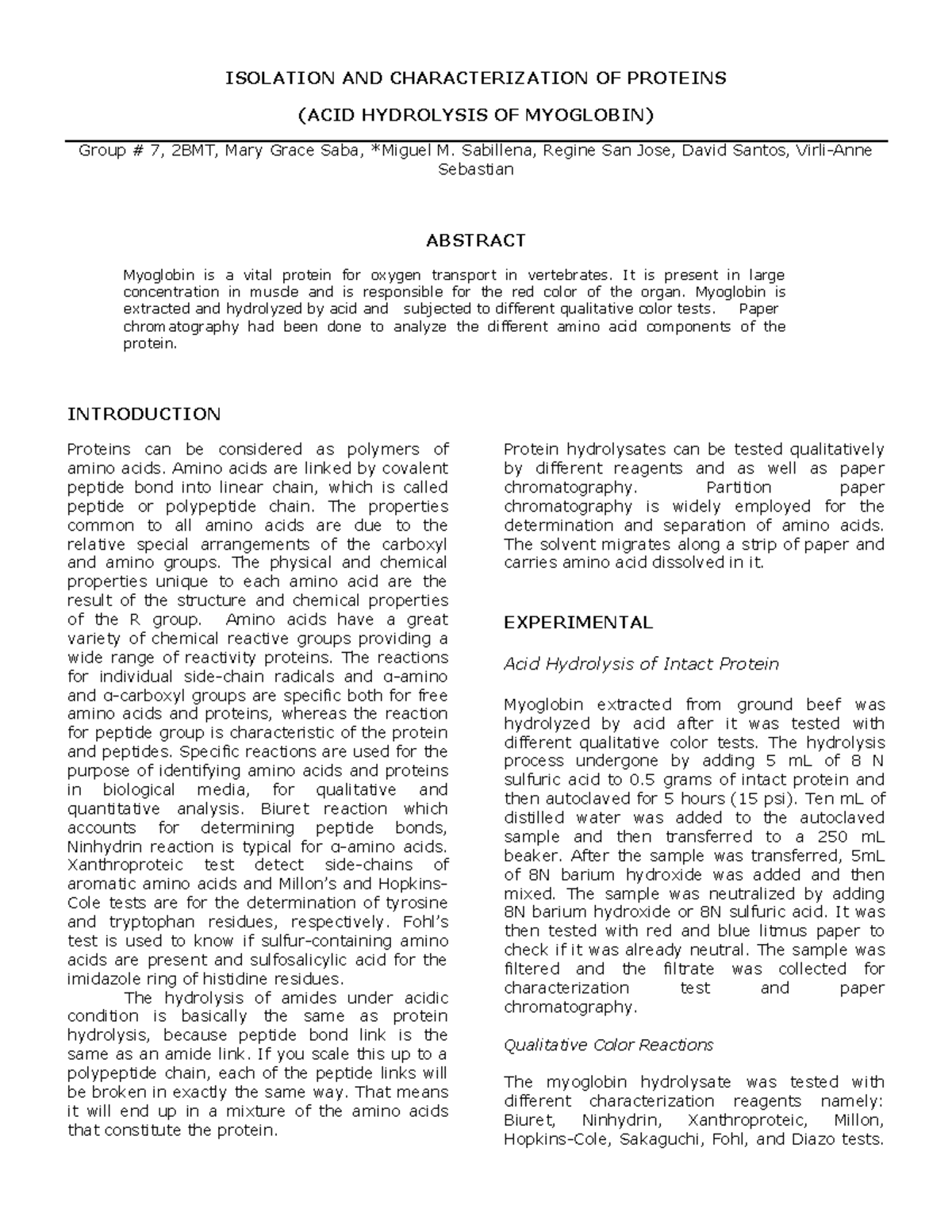 Pdfcoffee - ISOLATION AND CHARACTERIZATION OF PROTEINSISOLATION AND ...