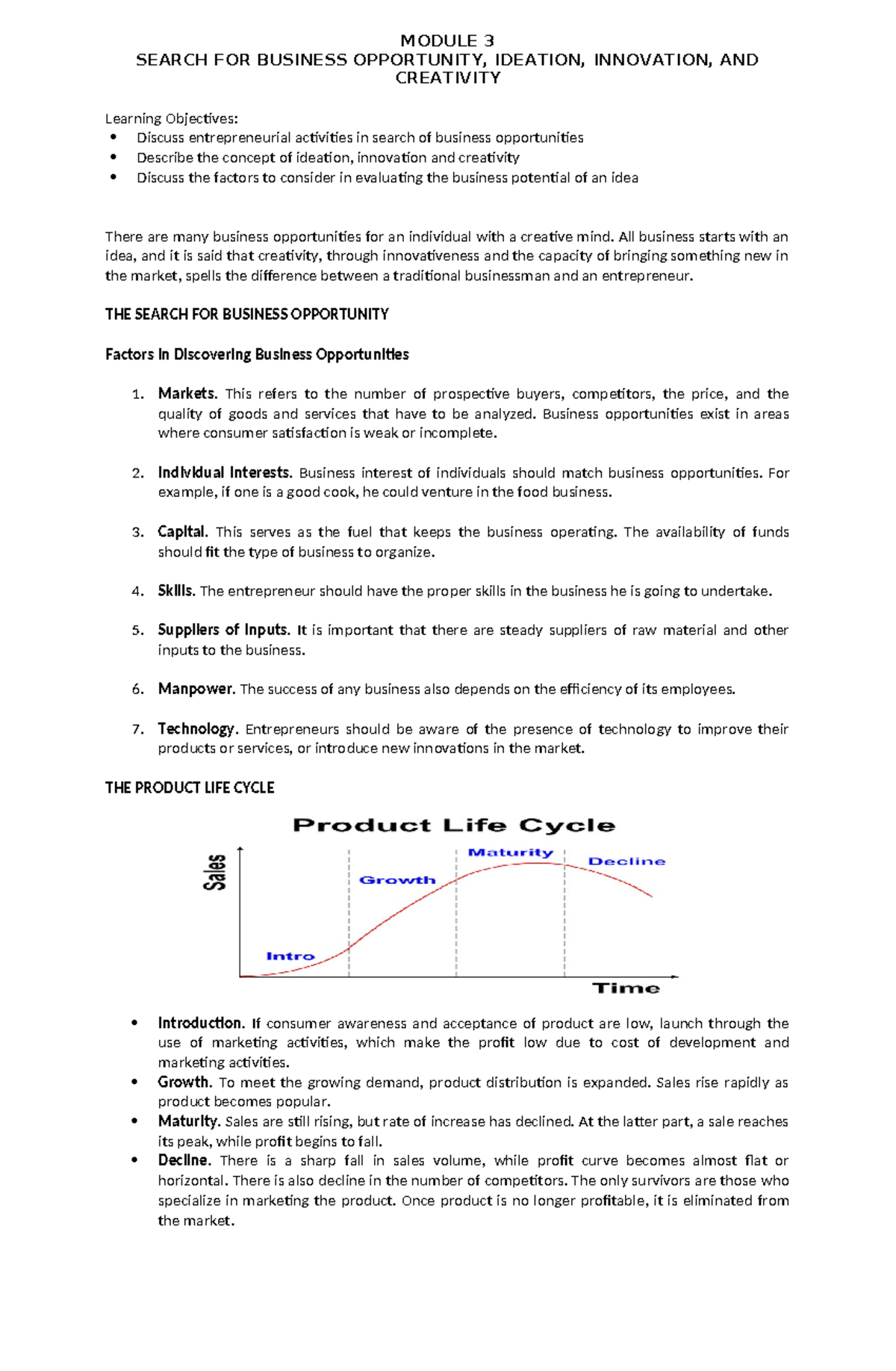 Module 3 GEE1 - MODULE 3 SEARCH FOR BUSINESS OPPORTUNITY, IDEATION ...