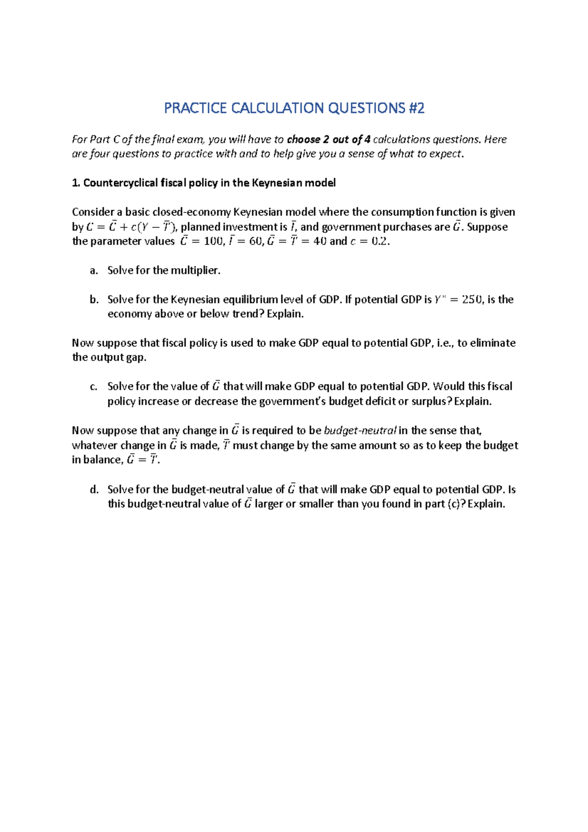 Practice calculation questions 2023s2 set2 - PRACTICE CALCULATION ...