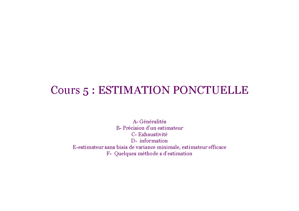 Cours 5 Estimation Ponctuelle - Cours 5 : ESTIMATION PONCTUELLE A ...