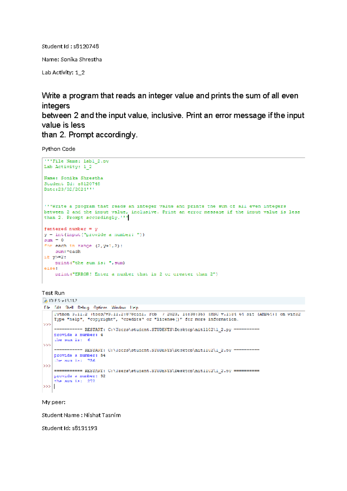 Sonika lab 2 - vit1101 - Student Id : s Name: Sonika Shrestha Lab Activity: 1_ Write a program ...