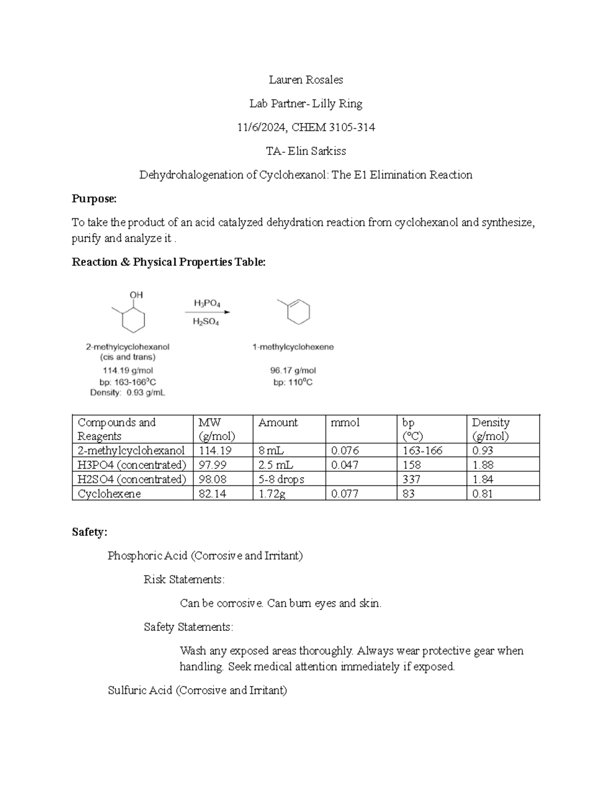 Ochem exp 10 - Lab report for experiment 10 - Lauren Rosales Lab ...