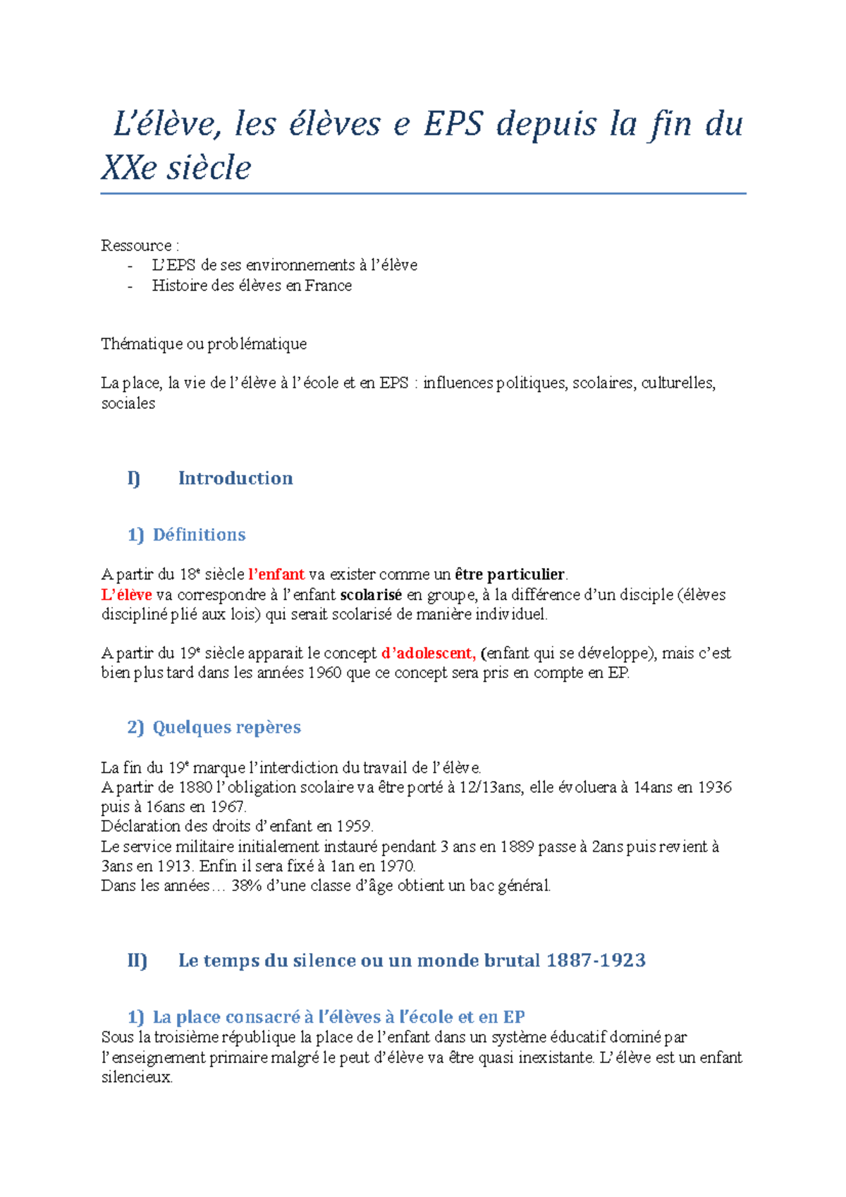Les élèves en EPS - L’élève, les élèves e EPS depuis la fin du XXe ...