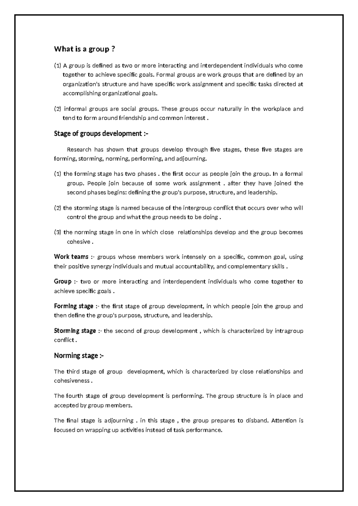 Management - Important Notes - What is a group? (1) A group is defined ...