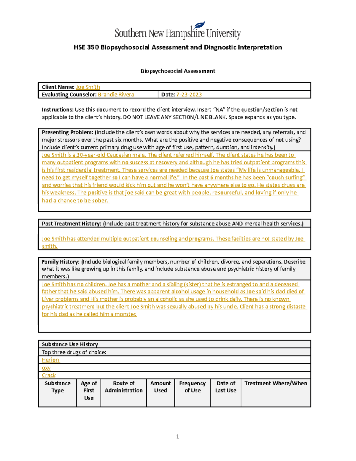 1hse350 biopsychosocial assessment and diagnostic interpretation - HSE ...