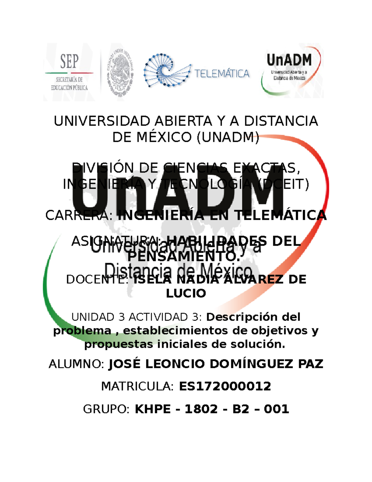 KHPE U3 A3 JODP - Habilidades del pensamiento actividades - UNIVERSIDAD ...