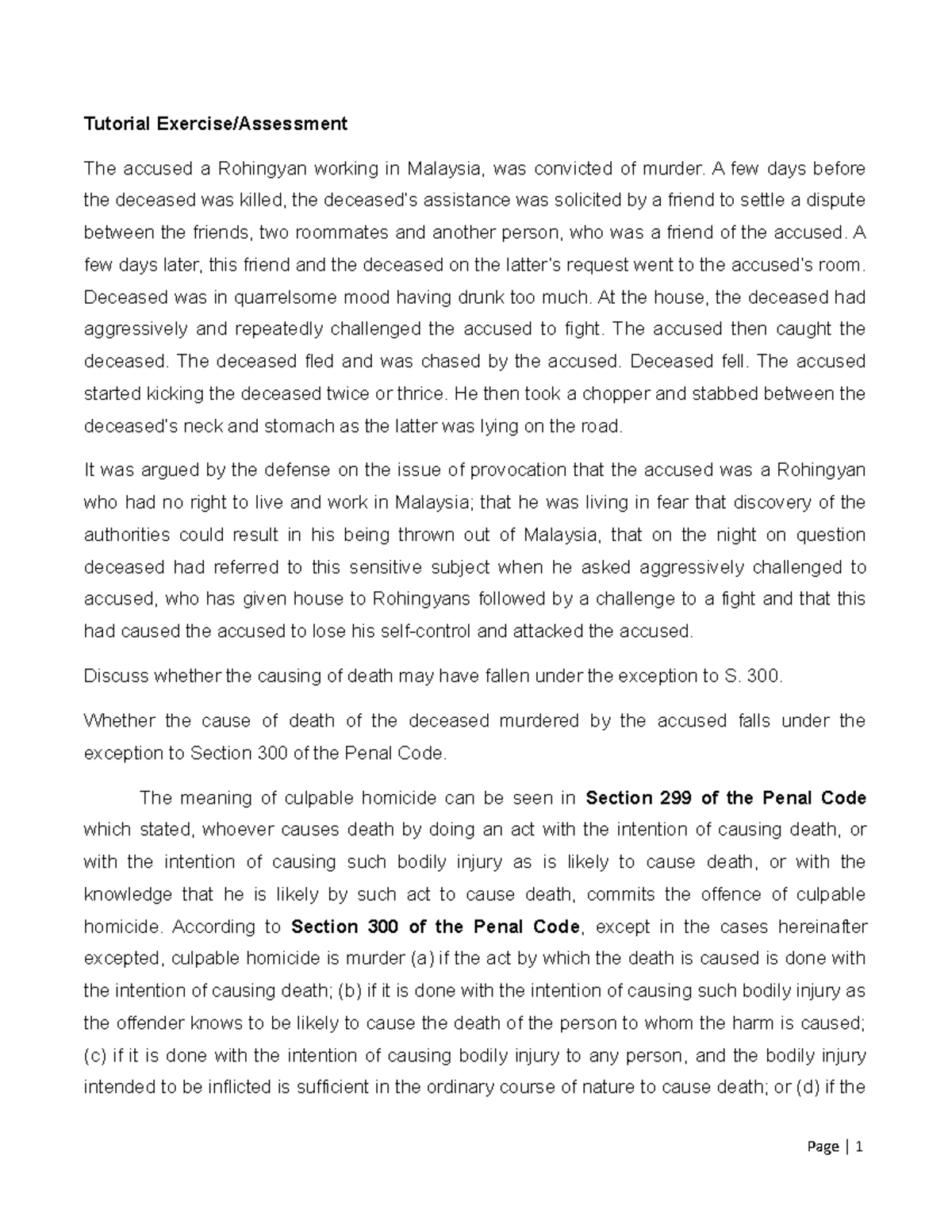 LWB03C-LAW555- Criminal LAW II tuto 1 2022 - Tutorial Exercise ...