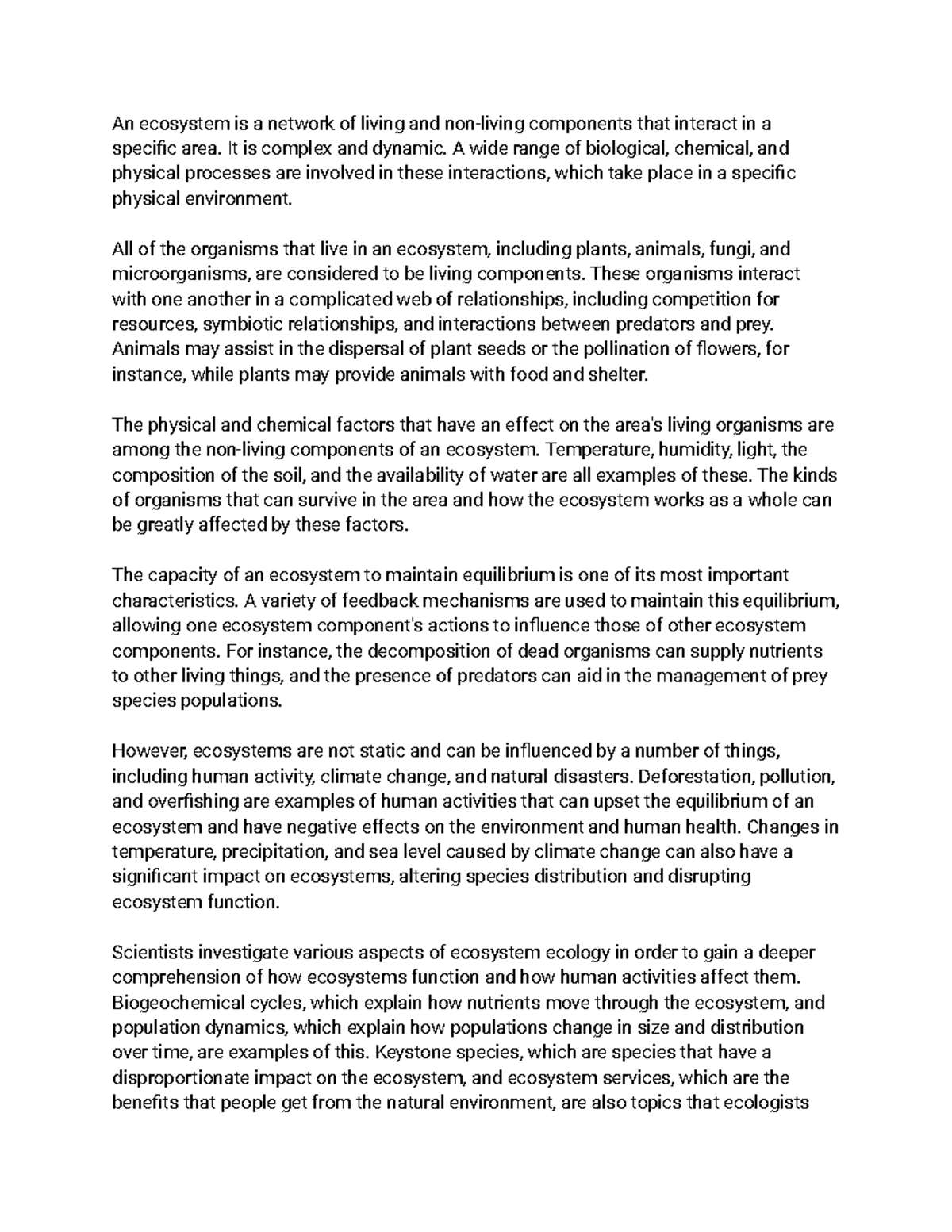 Ecosystem Notes - An ecosystem is a network of living and non-living ...