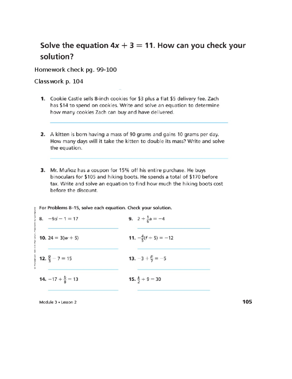 Module 3-Classwork 9-24-24 - Solve the equation 4x How can you check ...