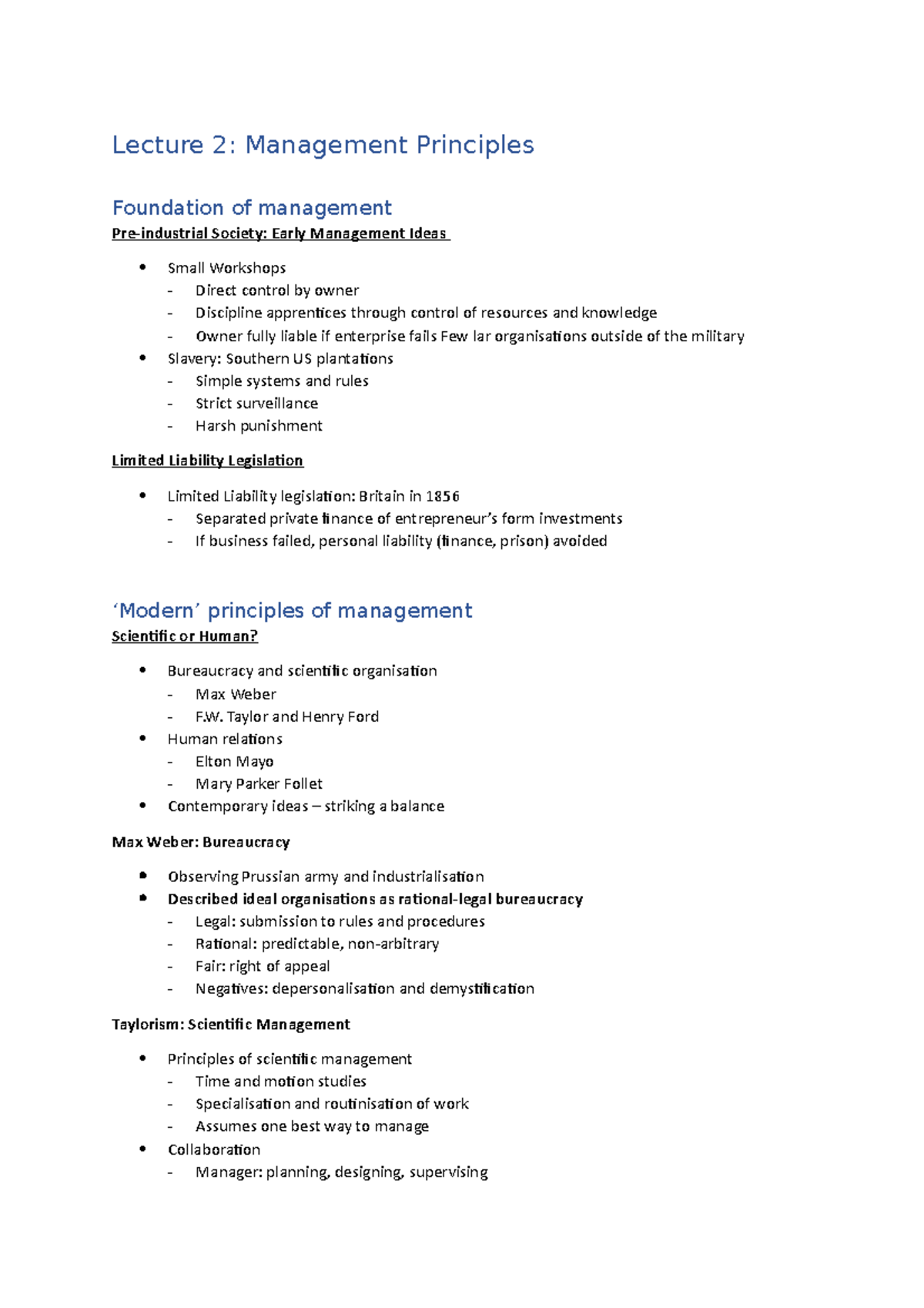 Lecture 2 Management Principles - Lecture 2: Management Principles ...