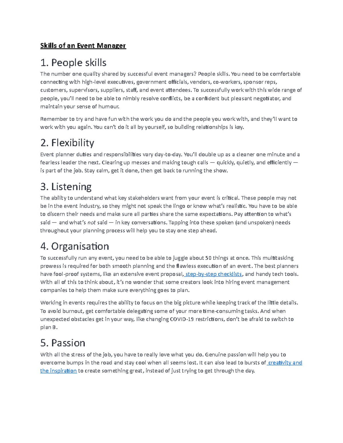 Skills of an event manager - LE5910 - Glos - Studocu
